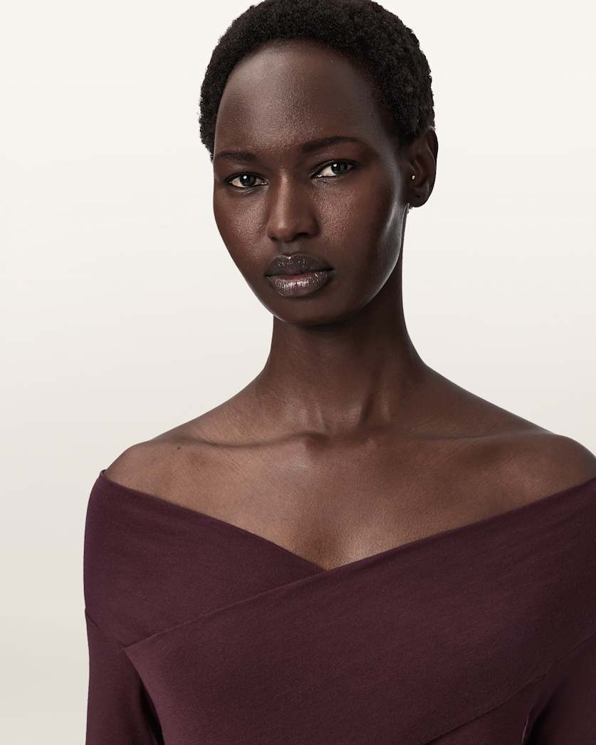 Delta Bodycon Jersey Midi Dress OXBLOOD RED | ALLSAINTS